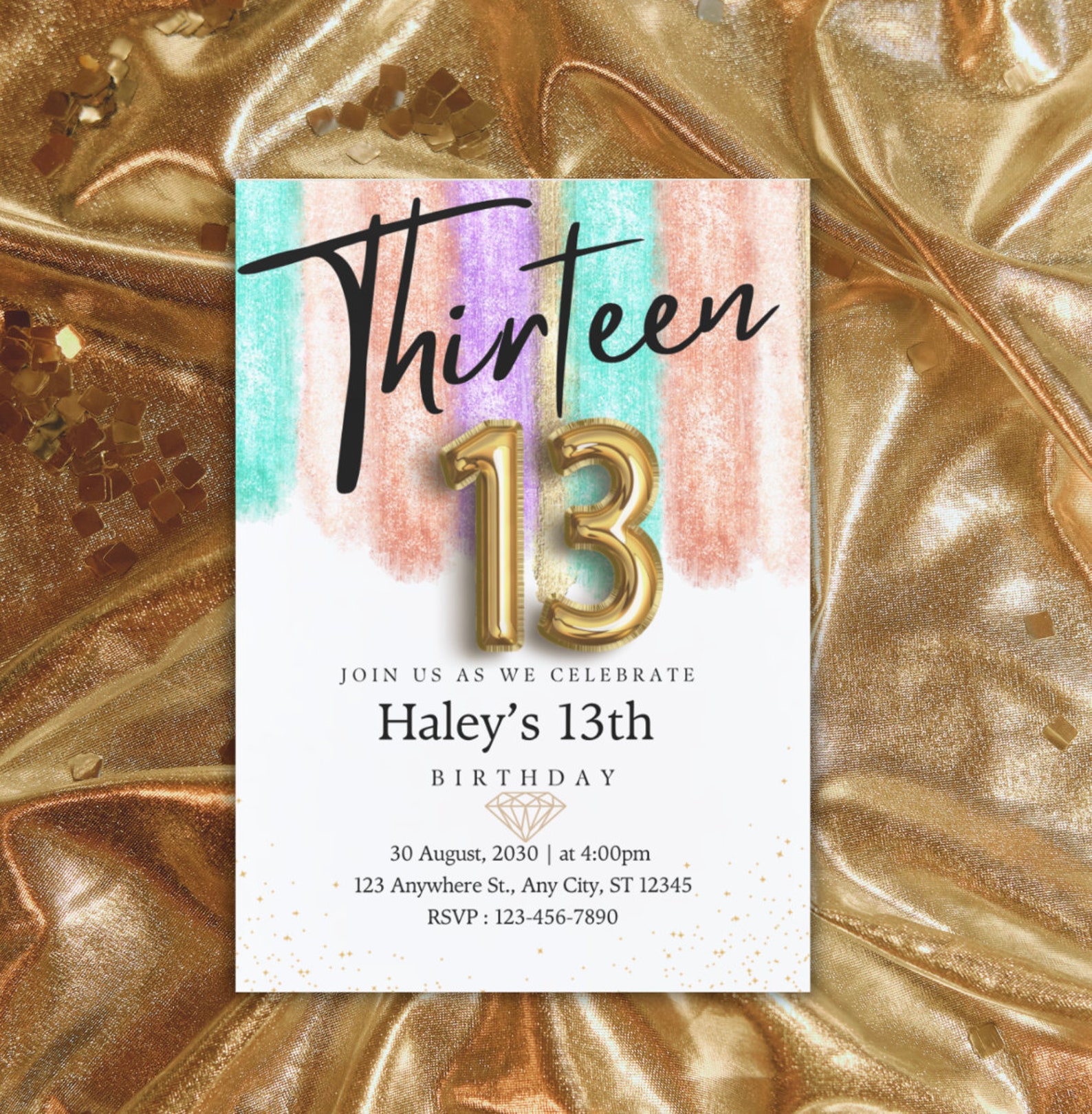 Thirteenth Birthday Invitation Card, Girl 13th Birthday, Happy Birthday ...