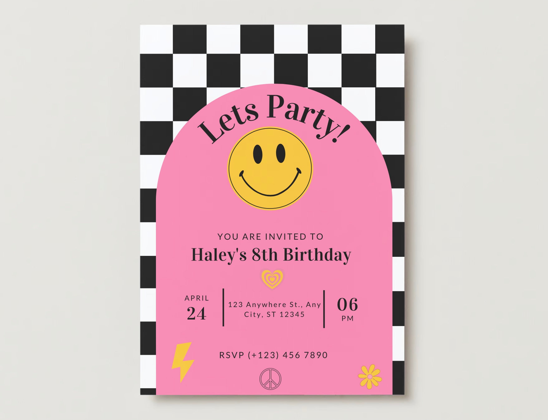 Smiley Face Invitation, Girls Retro Theme Birthday Party, Retro ...