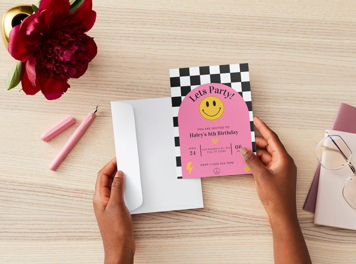 Smiley Face Invitation, Girls Retro Theme Birthday Party, Retro ...