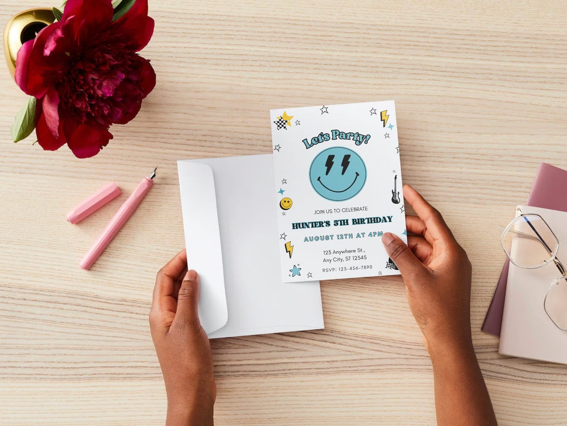 Smiley Face Invitation, Boys Retro Theme Birthday Party, Birthday ...