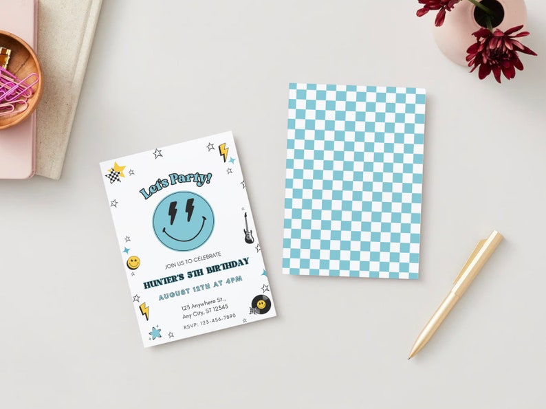 Smiley Face Invitation, Boys Retro Theme Birthday Party, Birthday ...