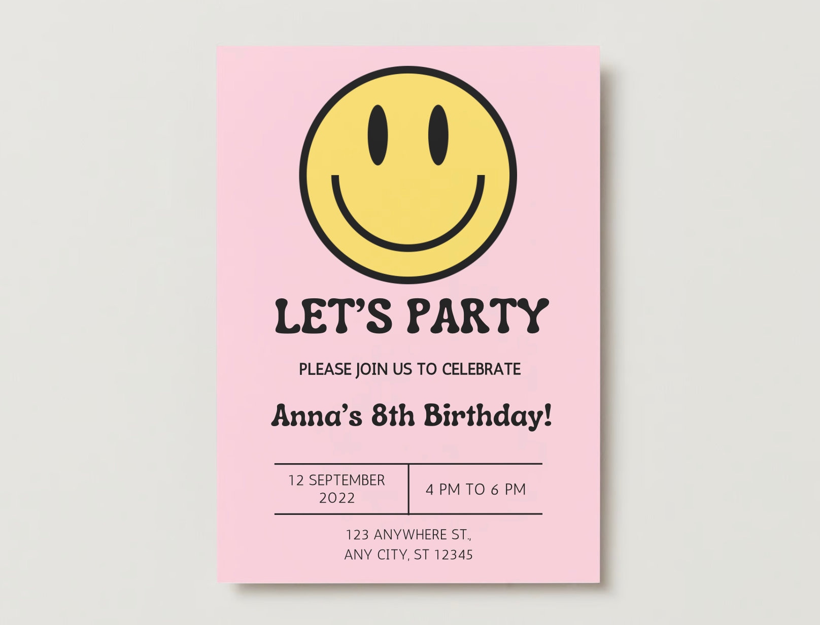 Retro Smiley Birthday Invitation, Happy Face Birthday Invite, Smiley ...