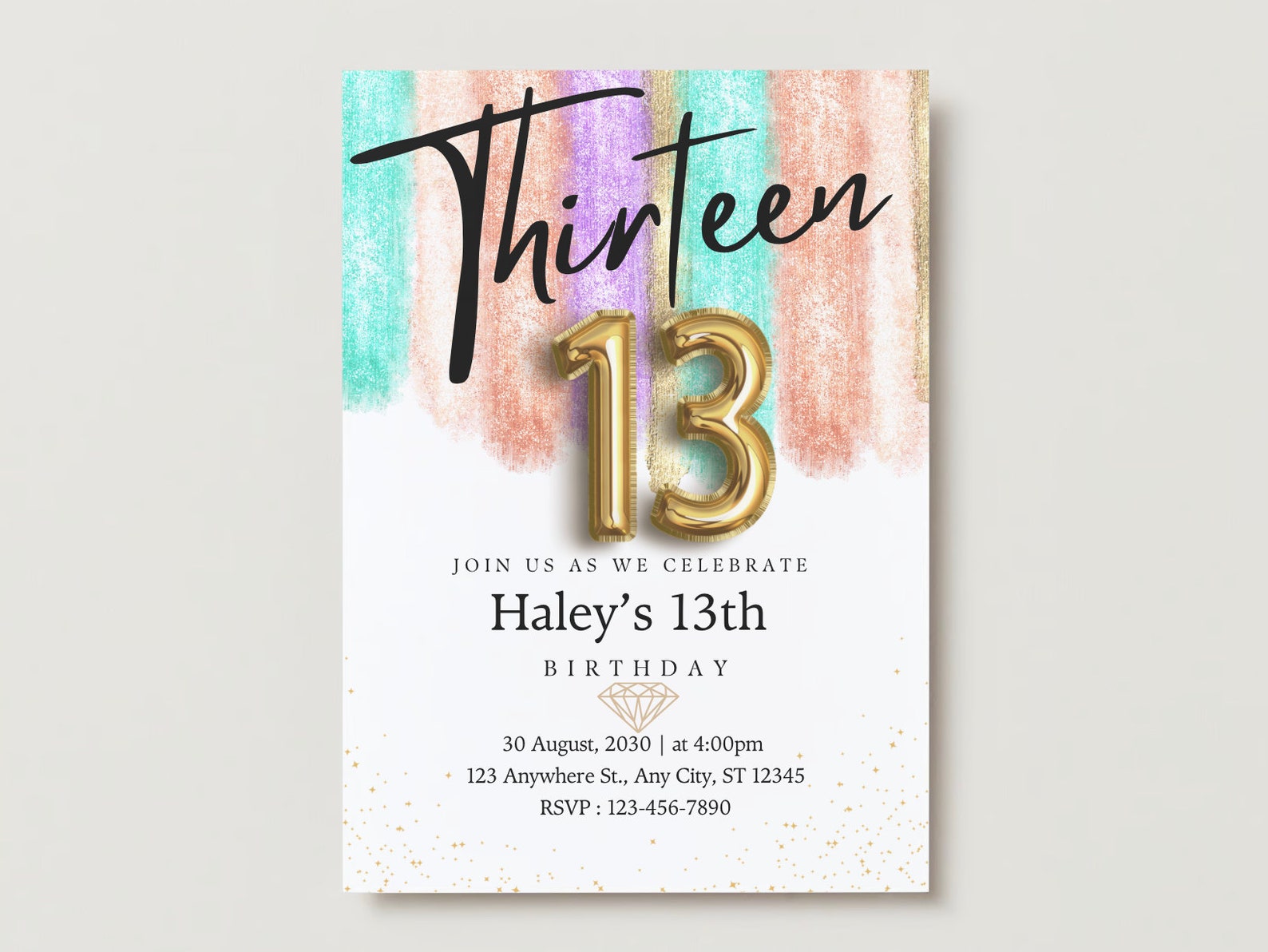 Thirteenth Birthday Invitation Card, Girl 13th Birthday, Happy Birthday ...