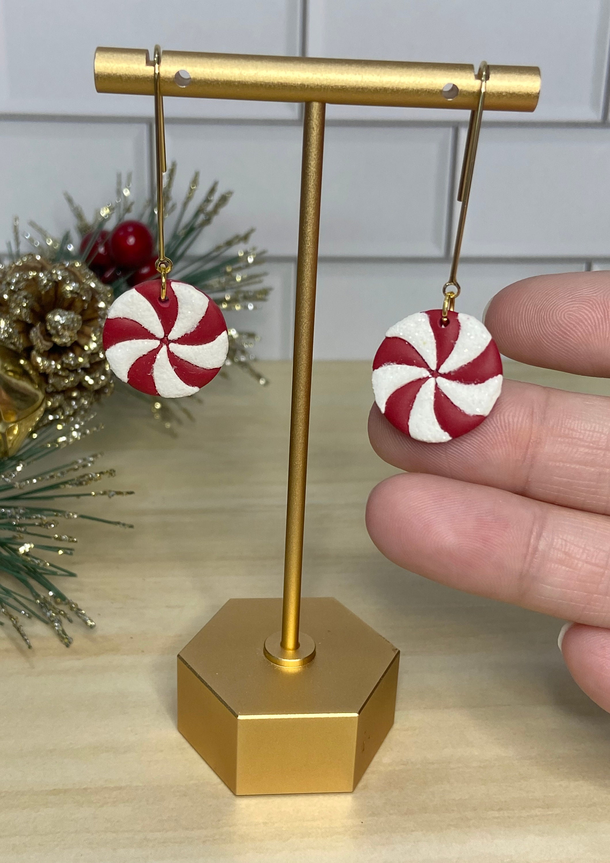 Candy Cane Hoop Earrings Peppermint Dangle Earrings Polymer - Etsy