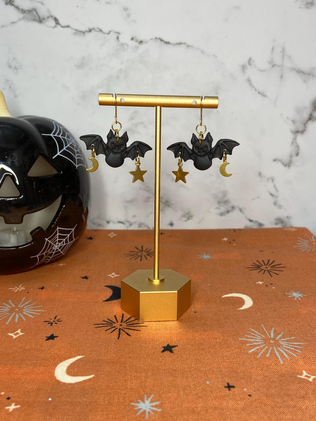 Bat Dangle Earrings, Polymer Clay Earrings, Bat Earrings, Bats, Moons ...