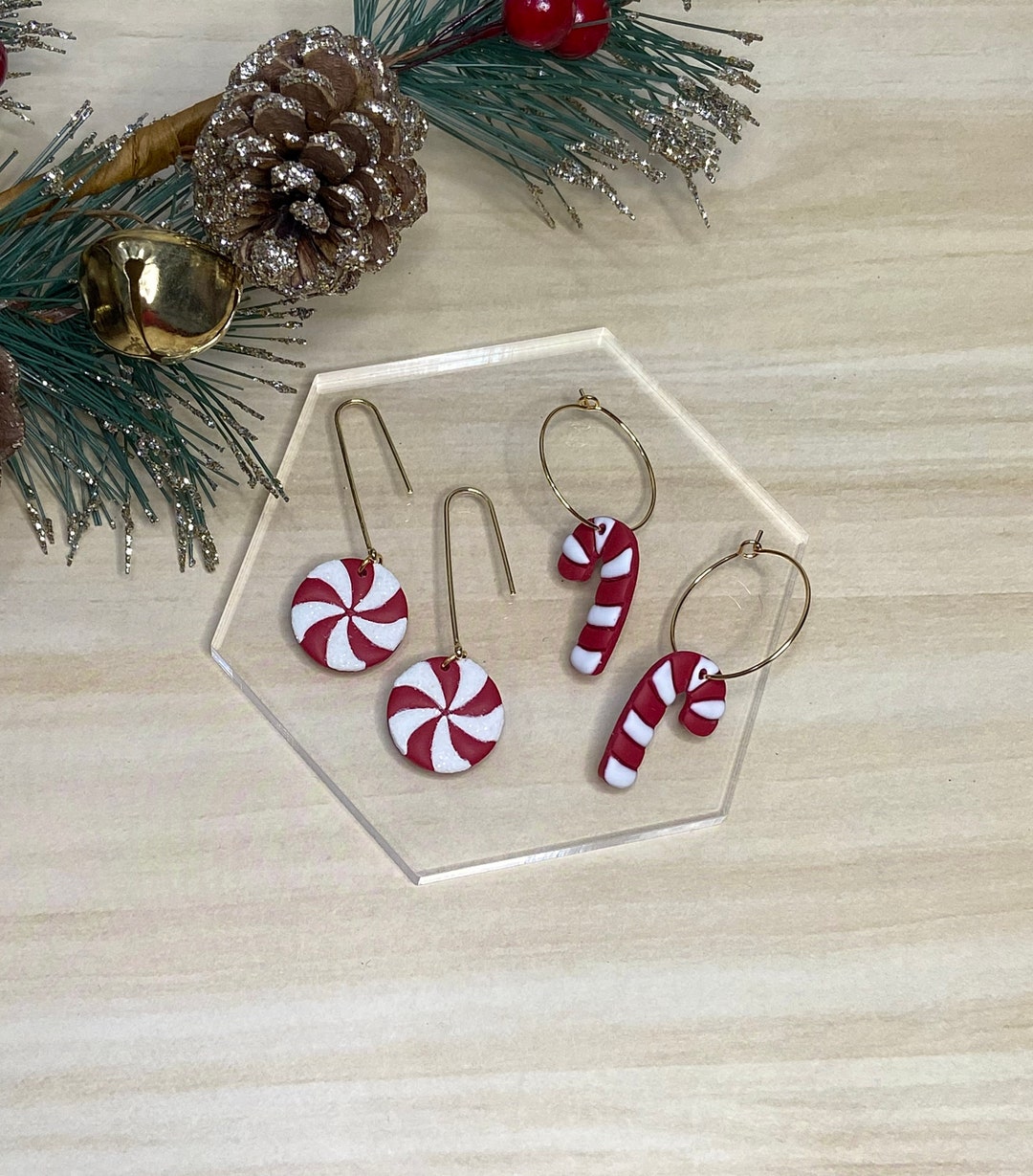 Candy Cane Hoop Earrings, Peppermint Dangle Earrings, Polymer Clay ...