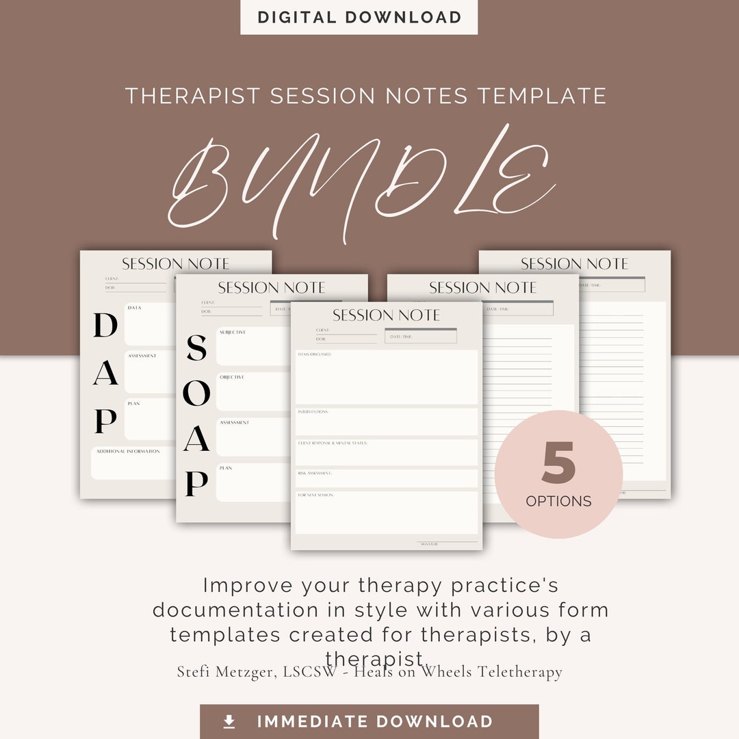 Therapy Session Notes Templates (SOAP, DAP and Standard), Therapist ...