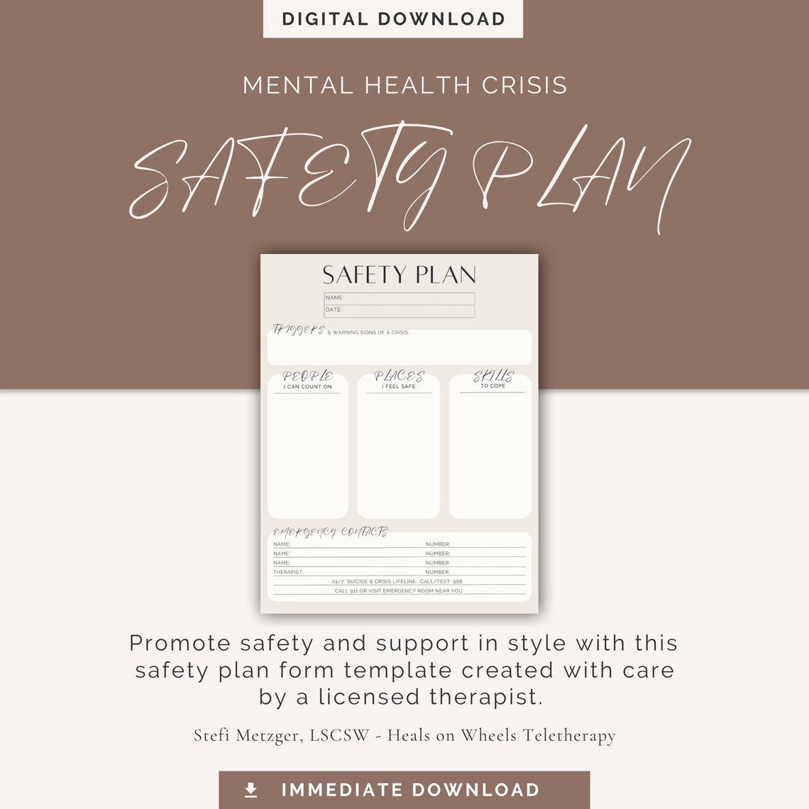 Mental Health Crisis Safety Plan, Therapists, School Counselors ...