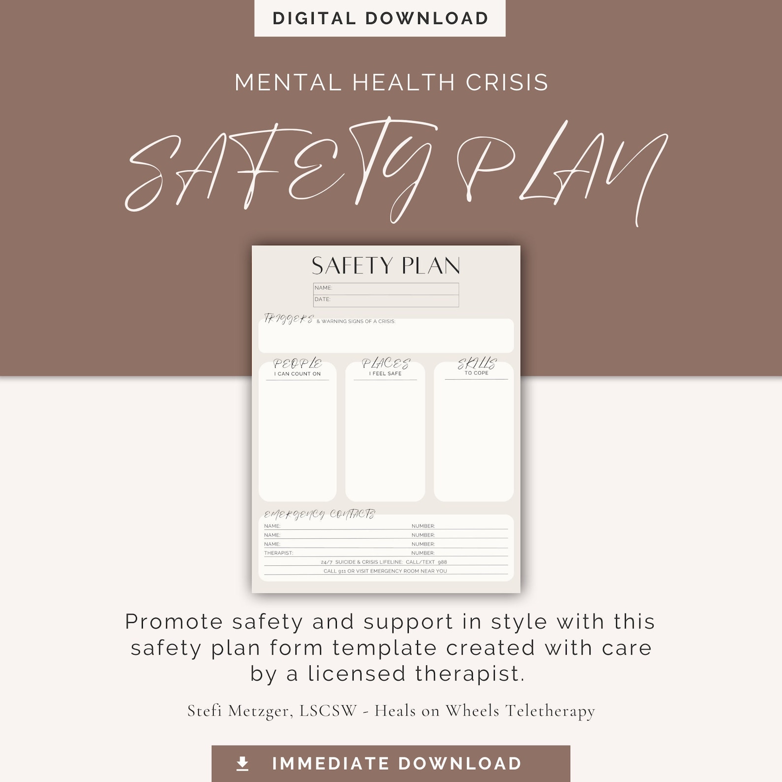 Mental Health Crisis Safety Plan, Therapists, School Counselors ...