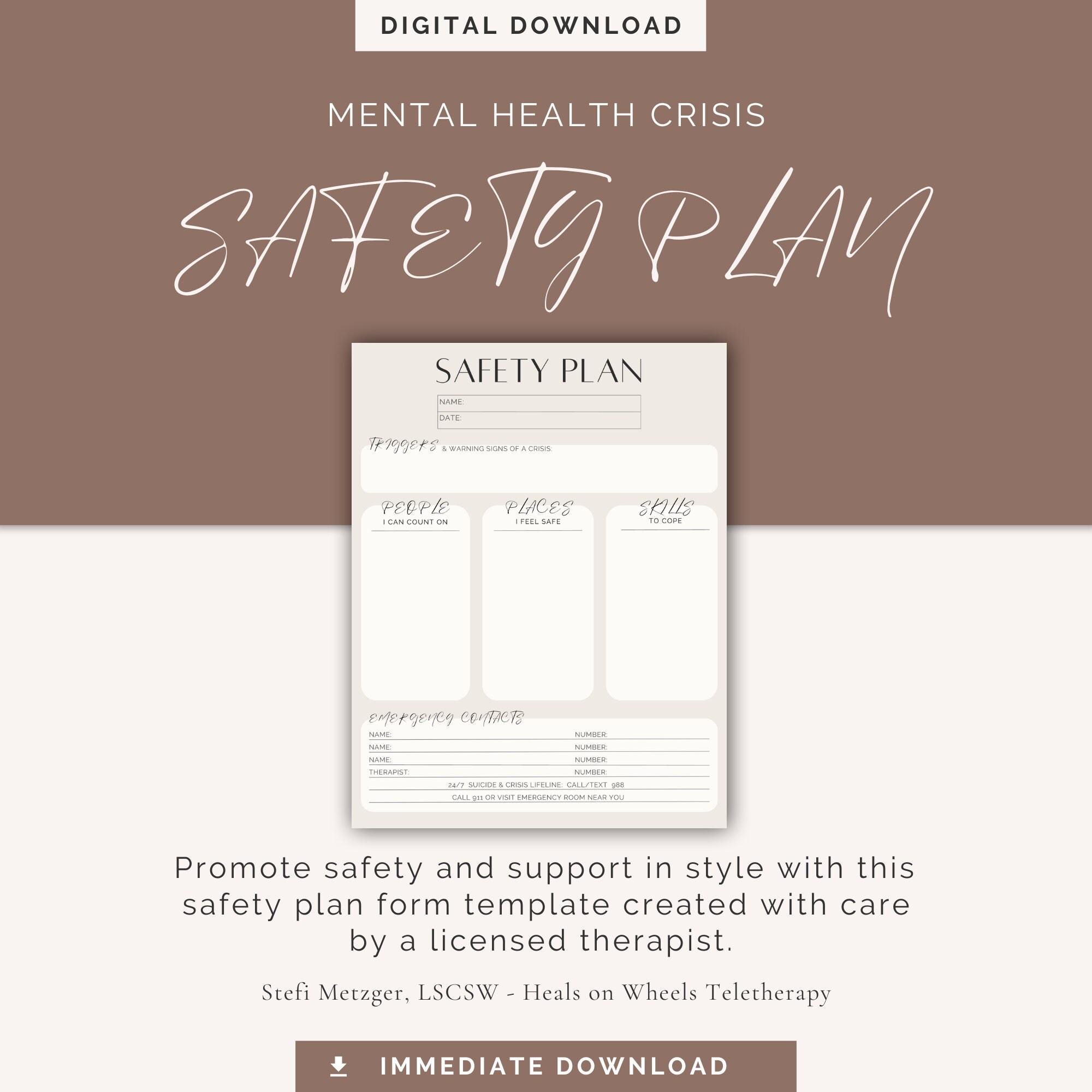 Mental Health Crisis Safety Plan, Therapists, School Counselors ...