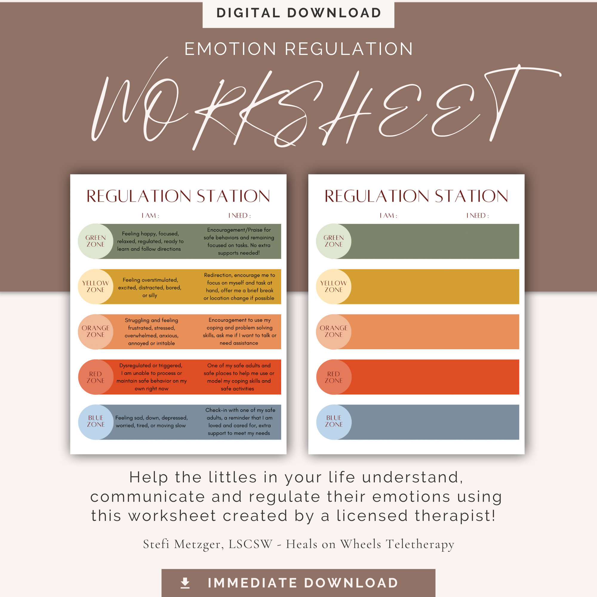 Emotion Regulation Color Chart, Children's Therapy and School ...