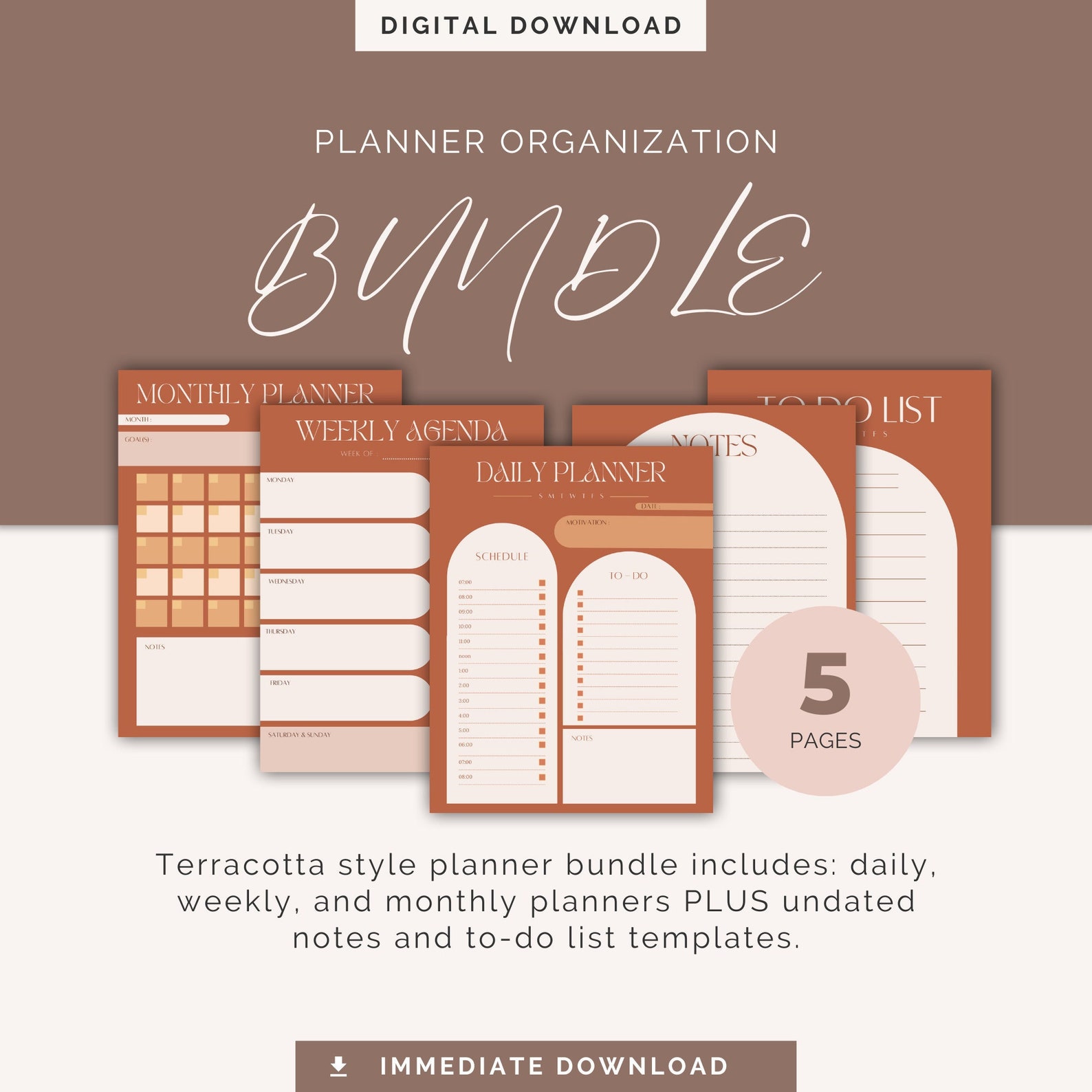 Digital Planner Pages Bundle, Terracotta Templates for Notes, To-do ...