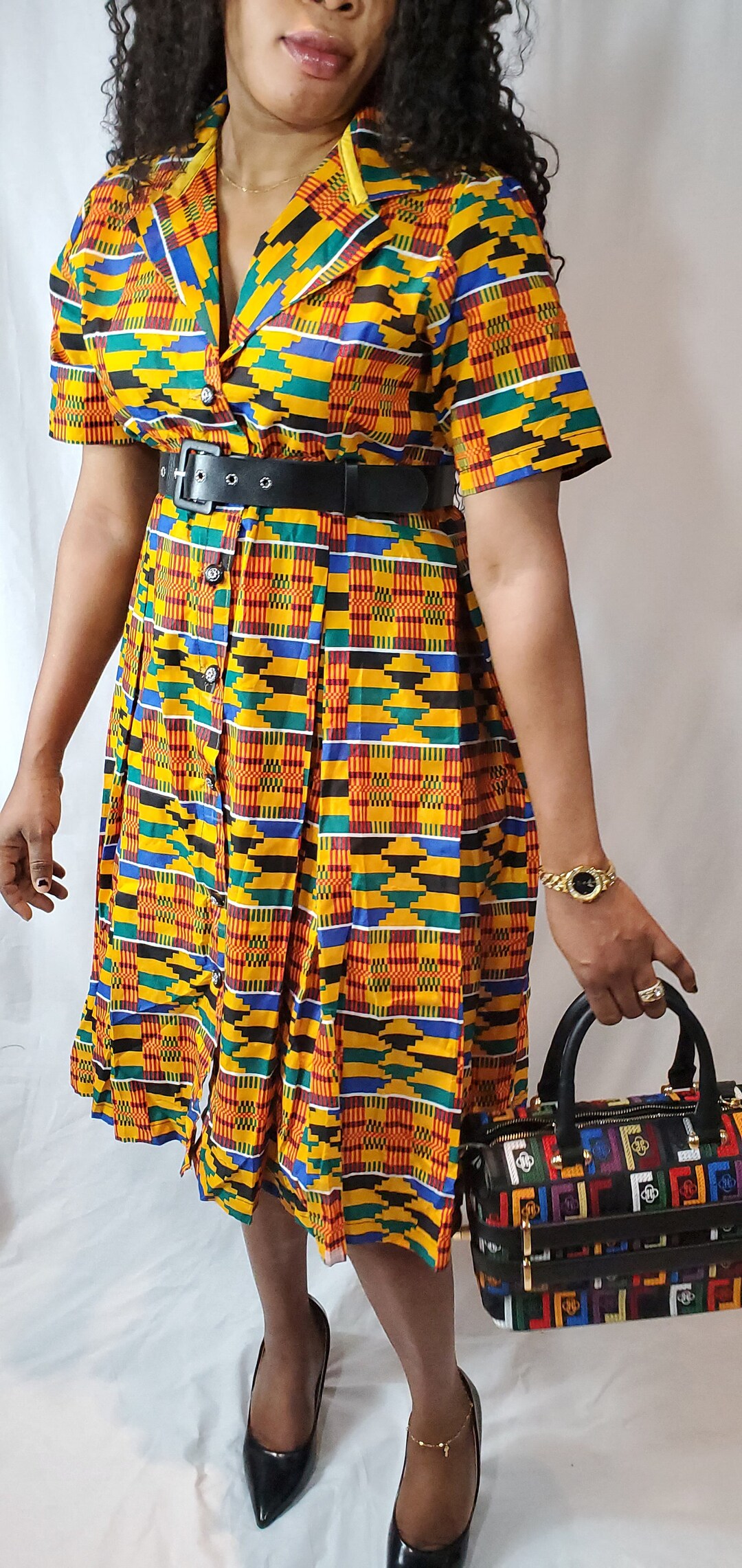 African Dress With Collar Neck and Front Buttons XL Size - Etsy