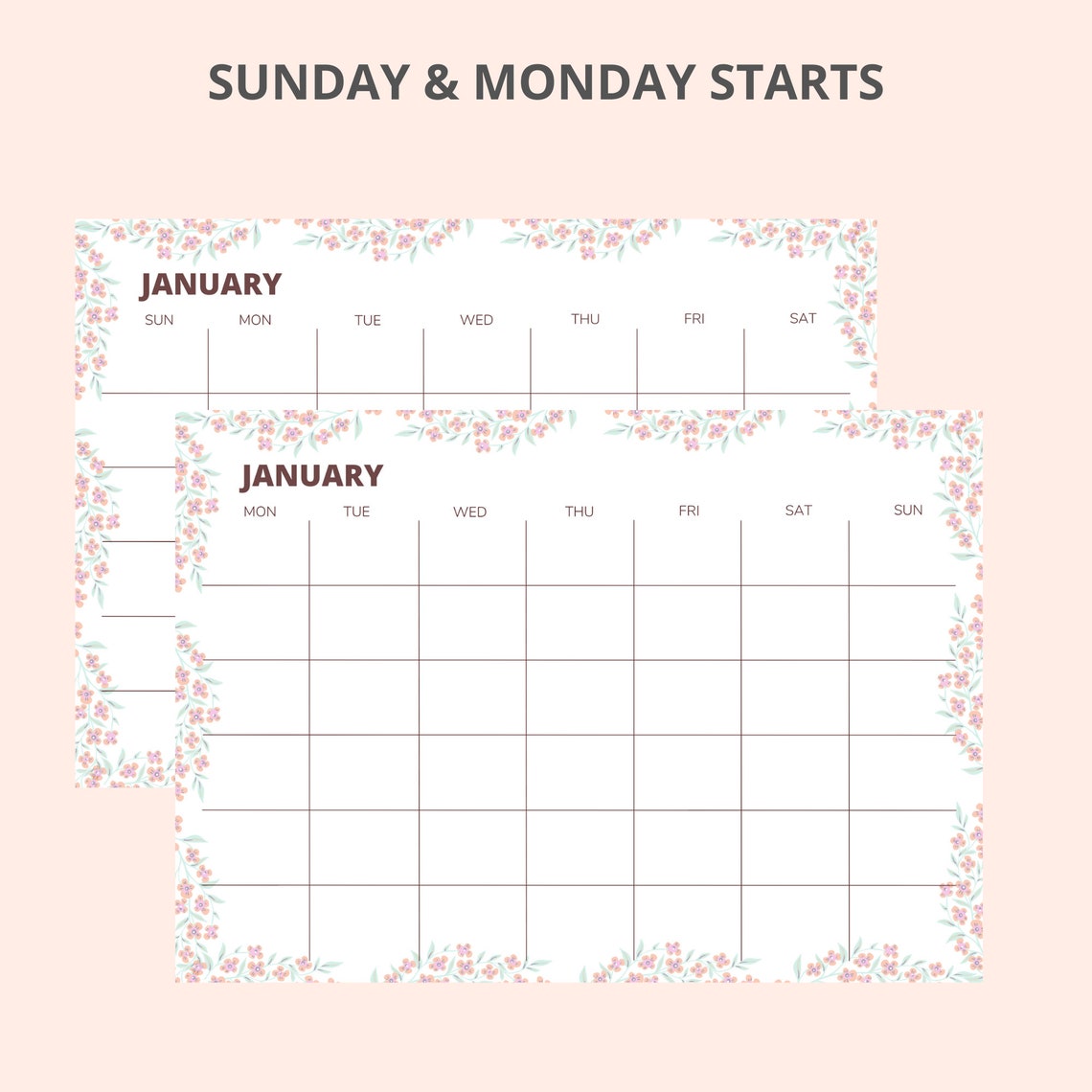 Monthly Styled Blank Calendar Printable Calendar Monthly - Etsy