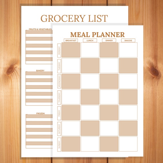 Printable Meal Planner Grocery List Food Menu Food List | Etsy