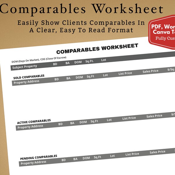 Comparables Template - Etsy