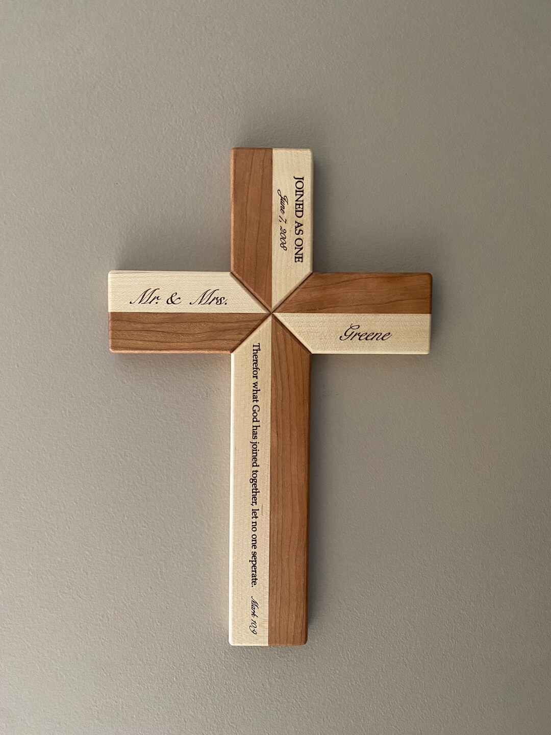 Engraved Wedding Cross - Maple and Cherry - Etsy