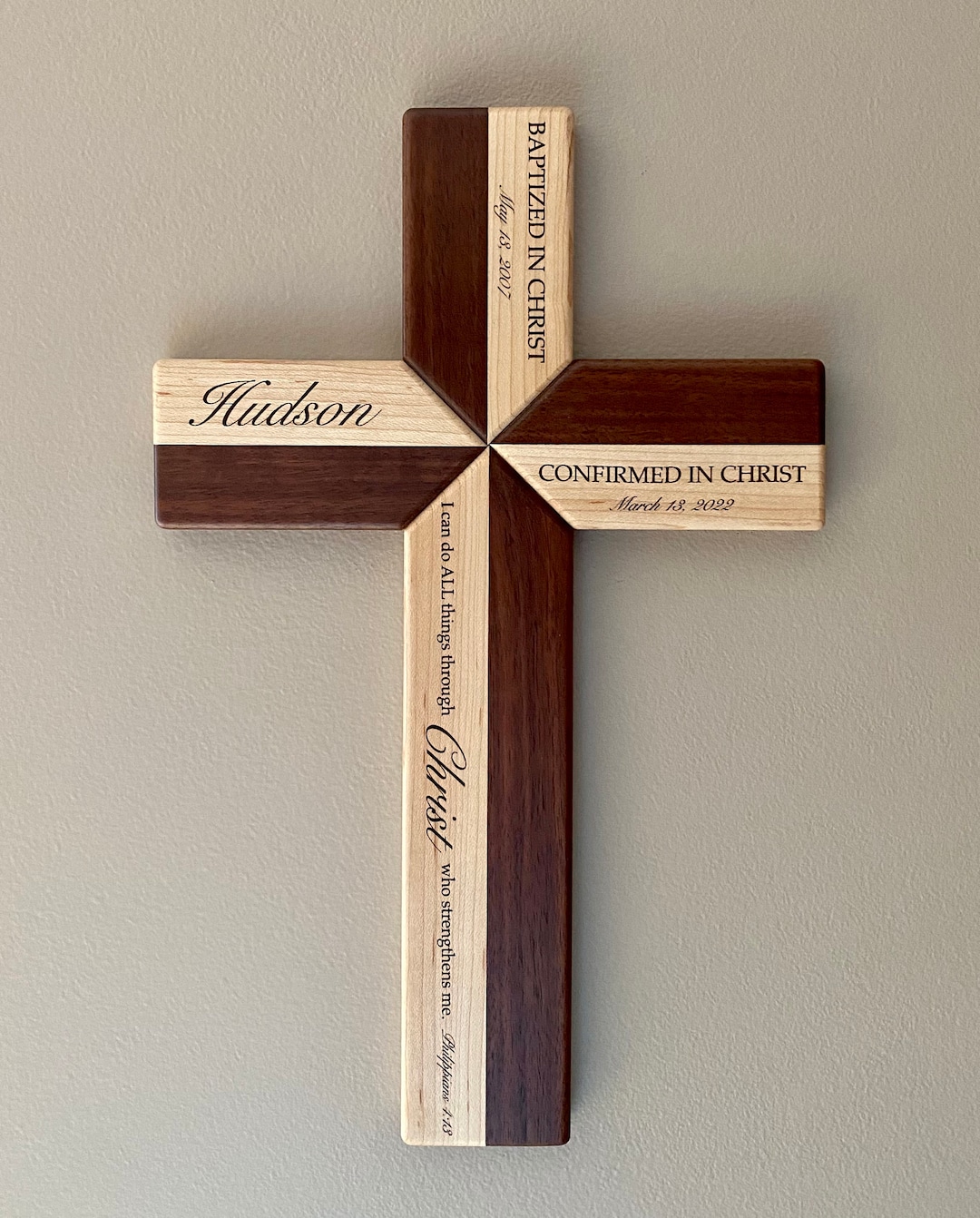 Handmade Maple & Walnut Cross – Personalized Baptism or Confirmation ...