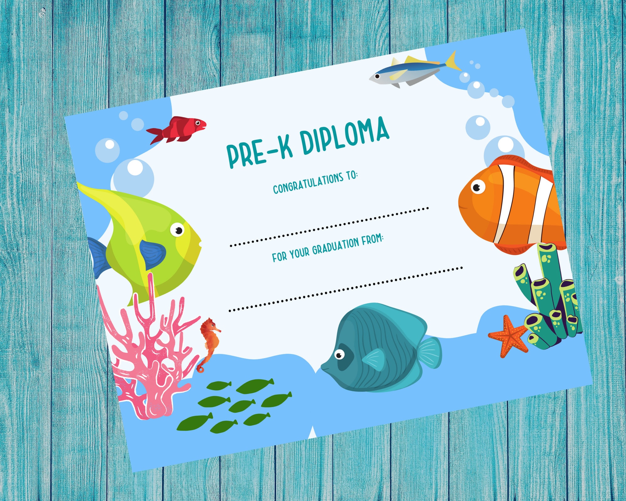 Underwater Pre_k Graduation Certificate - Etsy