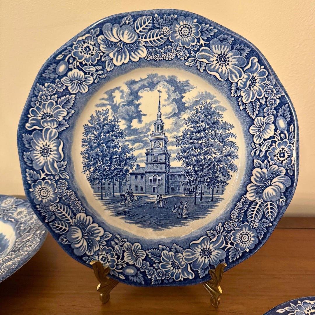 Liberty Blue USA Historic Colonial Scenes England Ceramic Dinnerware - Etsy