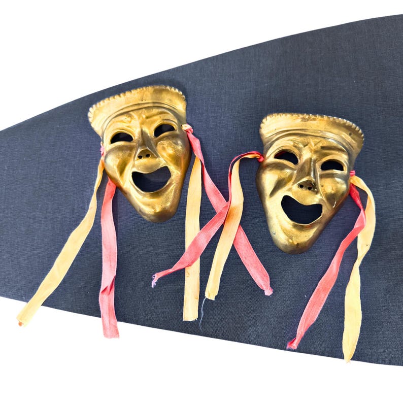 Theatric Tragedy Comedy Happy Face Brass Mask Set 2 - Etsy