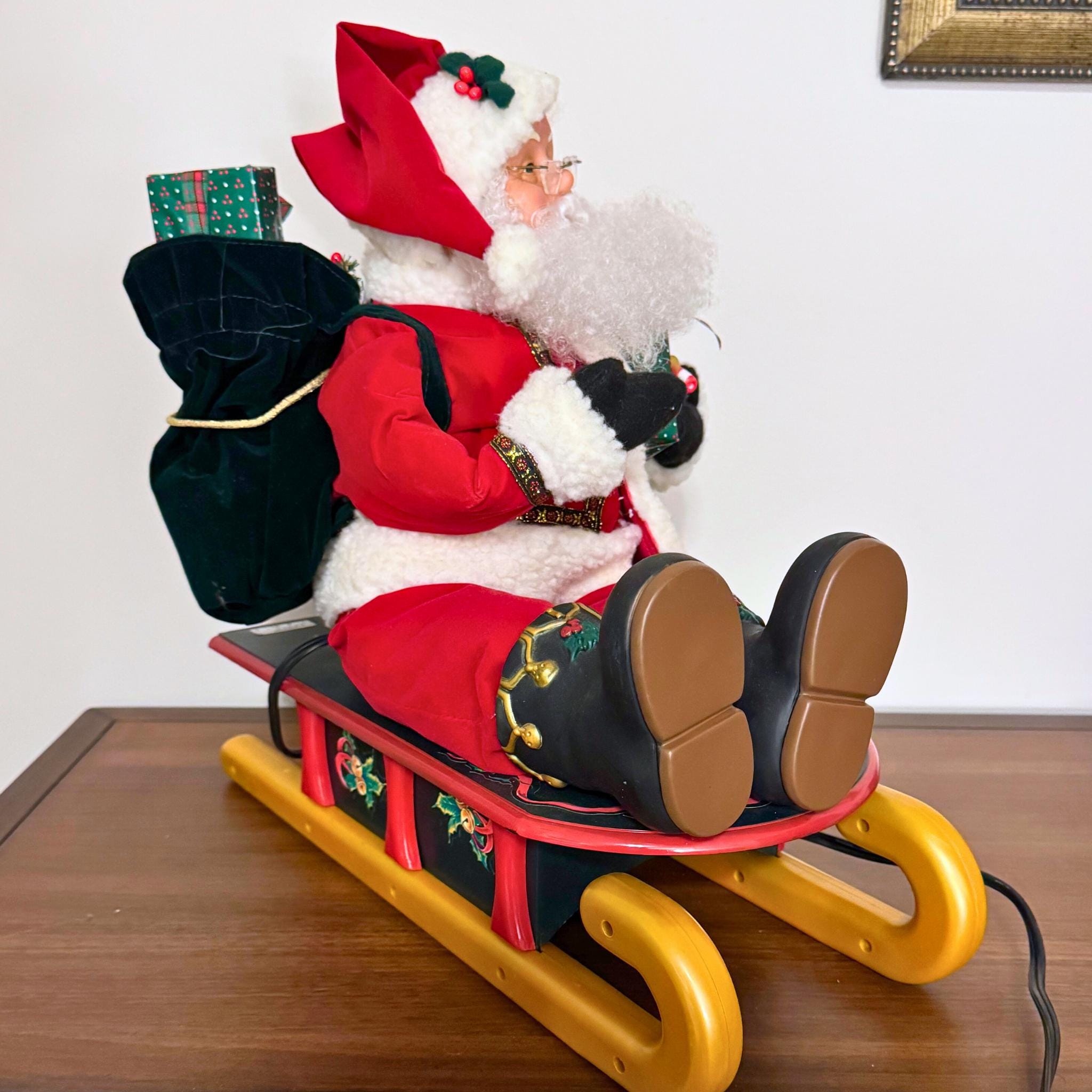 Vintage Santa on Sled With A Lantern Animated Christmas Decor Holiday ...