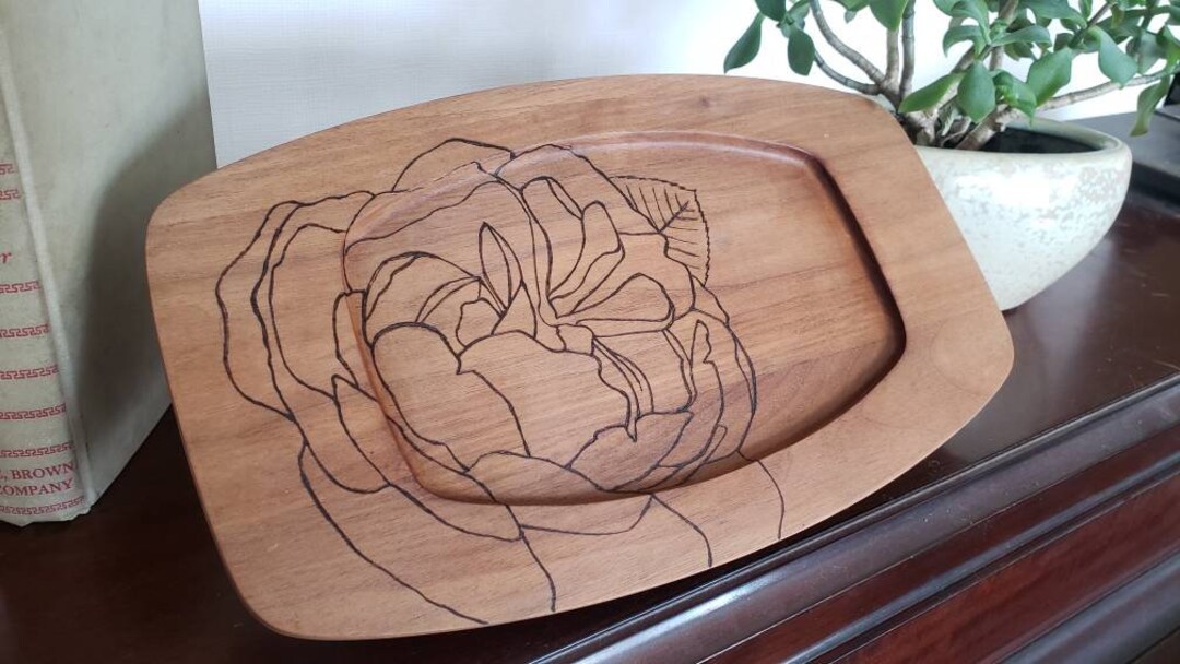 Wooden Tray With Rose Pyrography - Etsy