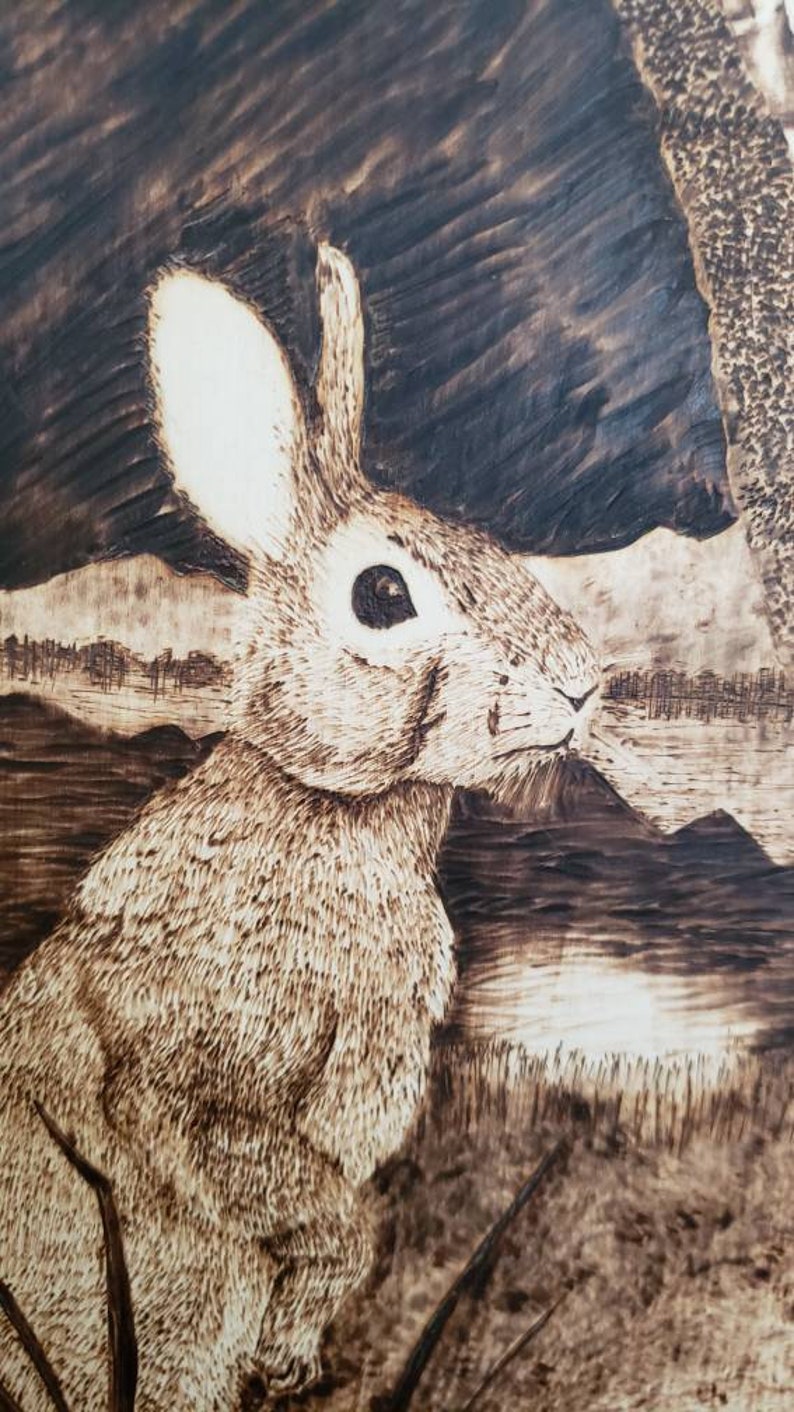 Owl & Rabbit Pyrography Wood Burn on Live Edge Basswood - Etsy