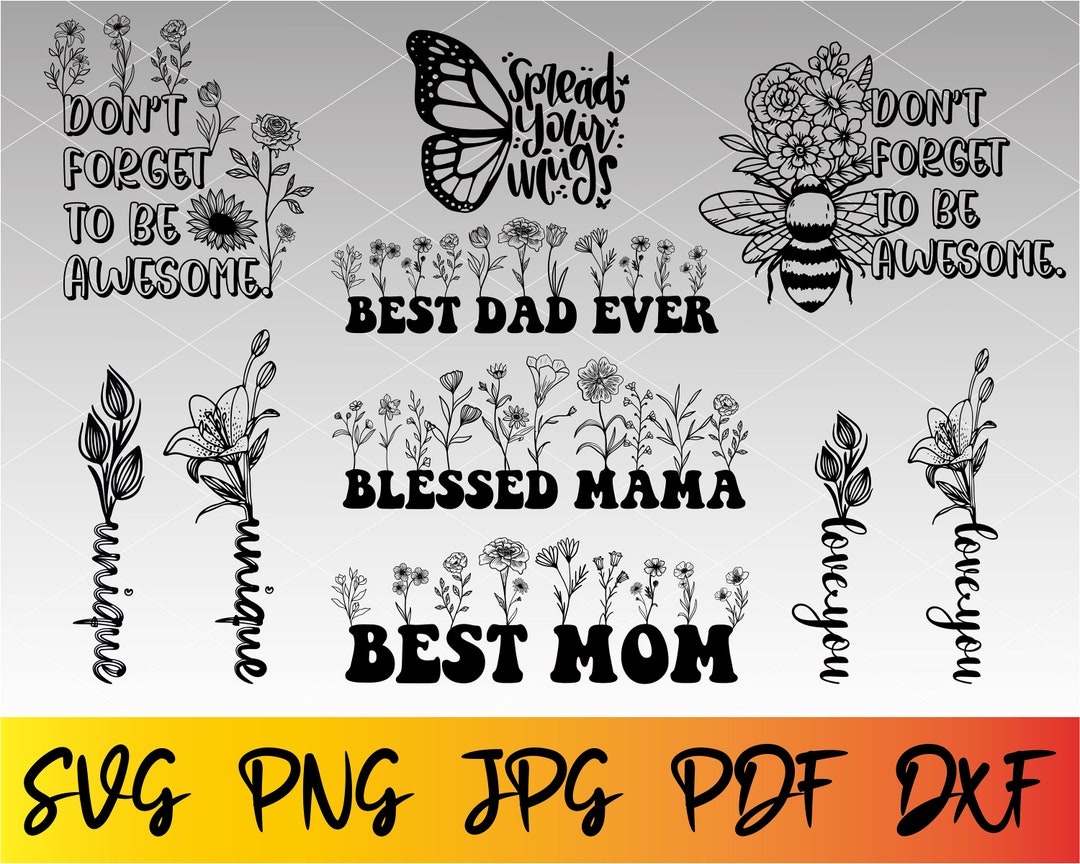 Floral Text Svg Bundle, Floral Words Svg, Flower Art Bundle ...