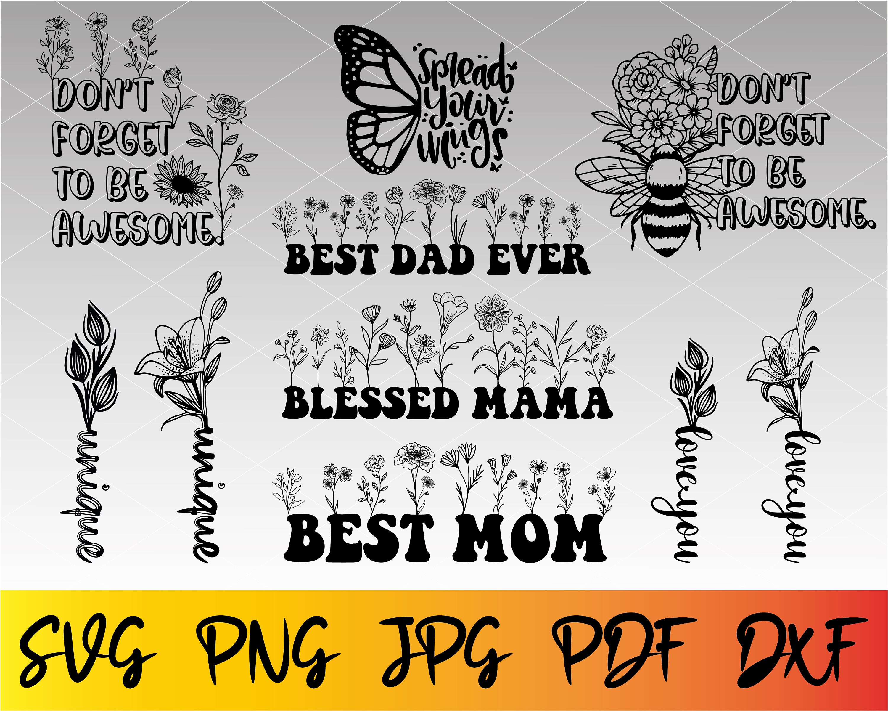 Floral Text Svg Bundle Floral Words Svg Flower Art Bundle - Etsy