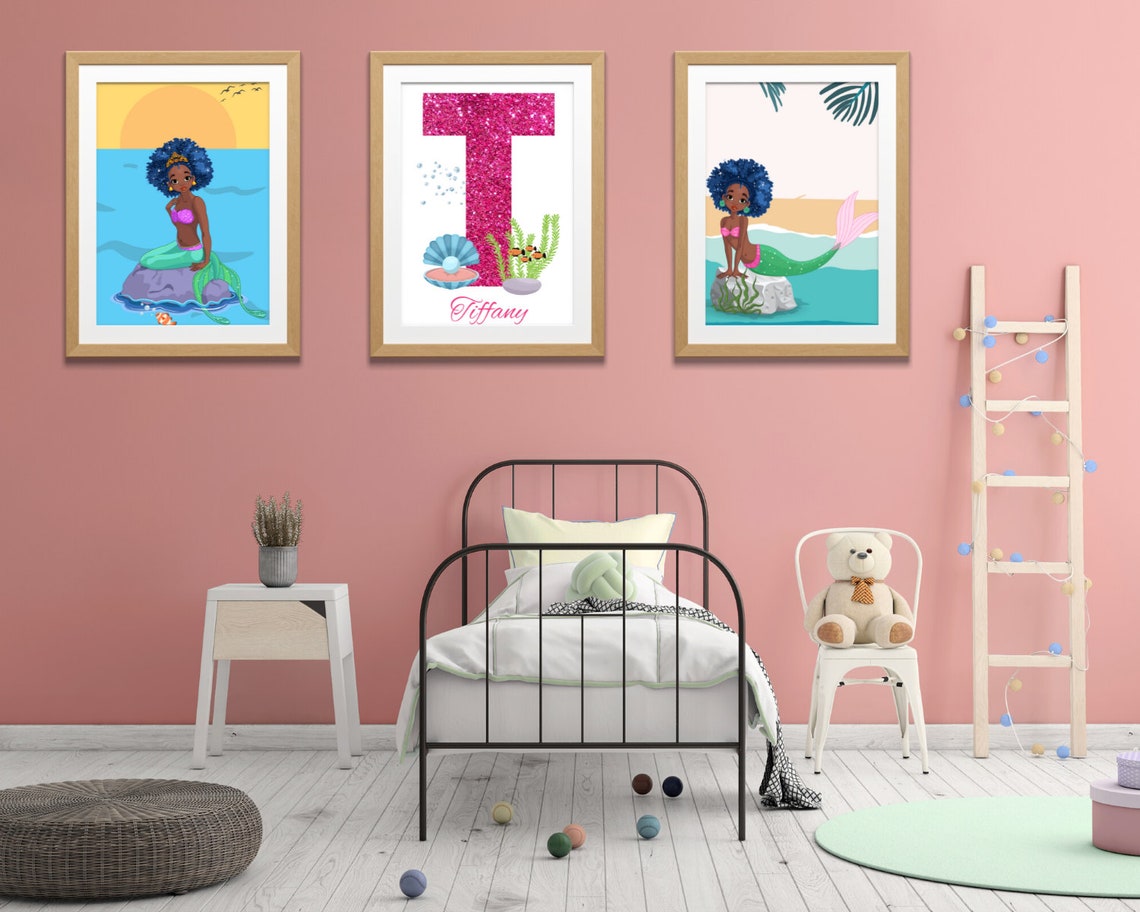 Printable Curly Hair Mermaid Mermaid Wall Art Brown Skin - Etsy