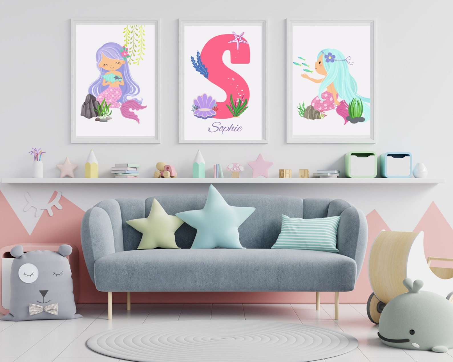 3 Custom Printable Mermaid Wall Art | Digital Wall Art Set for Kids ...