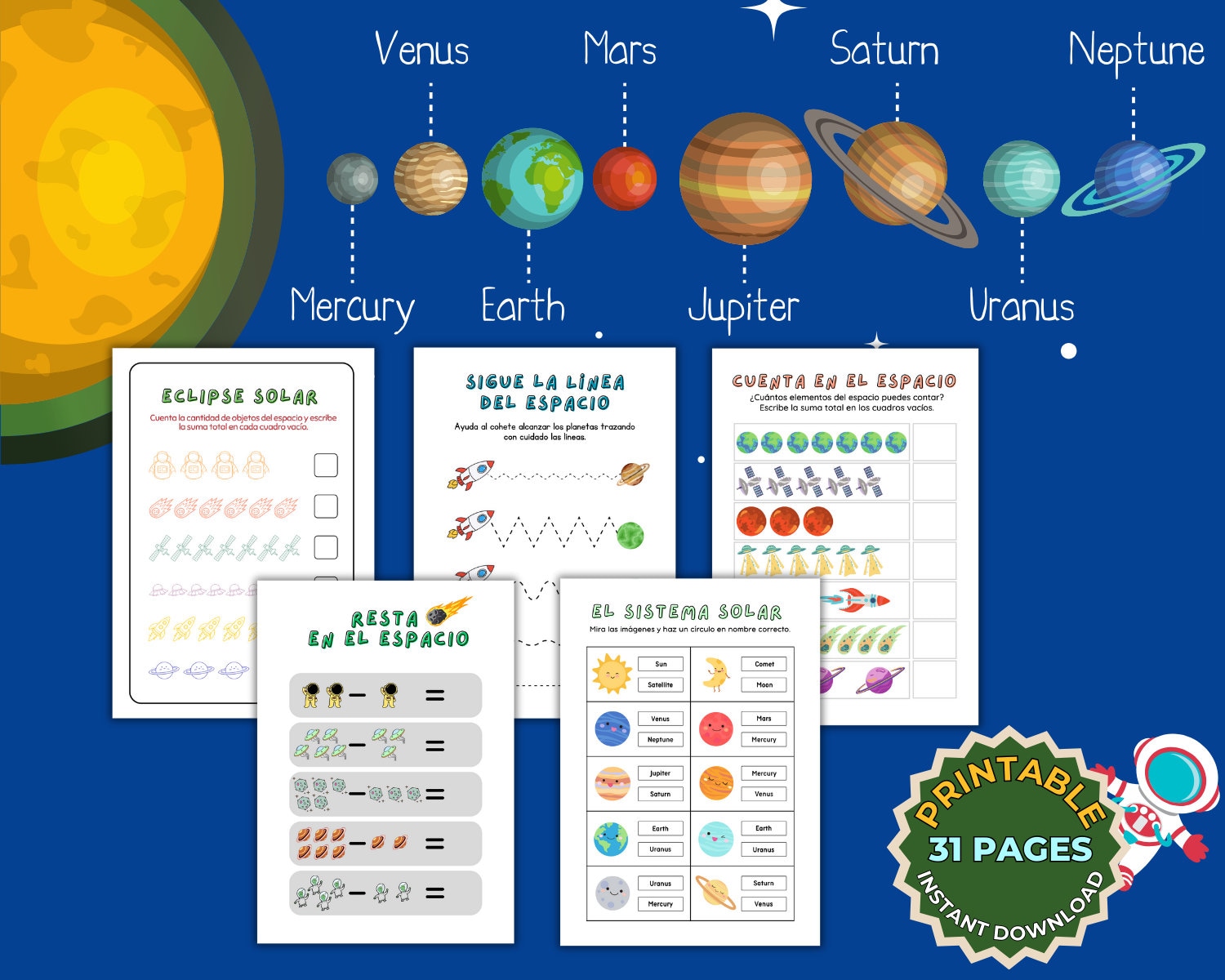 Solar System Activities | Spanish Flashcards & Tracing (digital ...