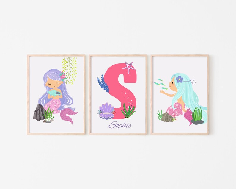 3 Custom Printable Mermaid Wall Art | Digital Wall Art Set for Kids ...