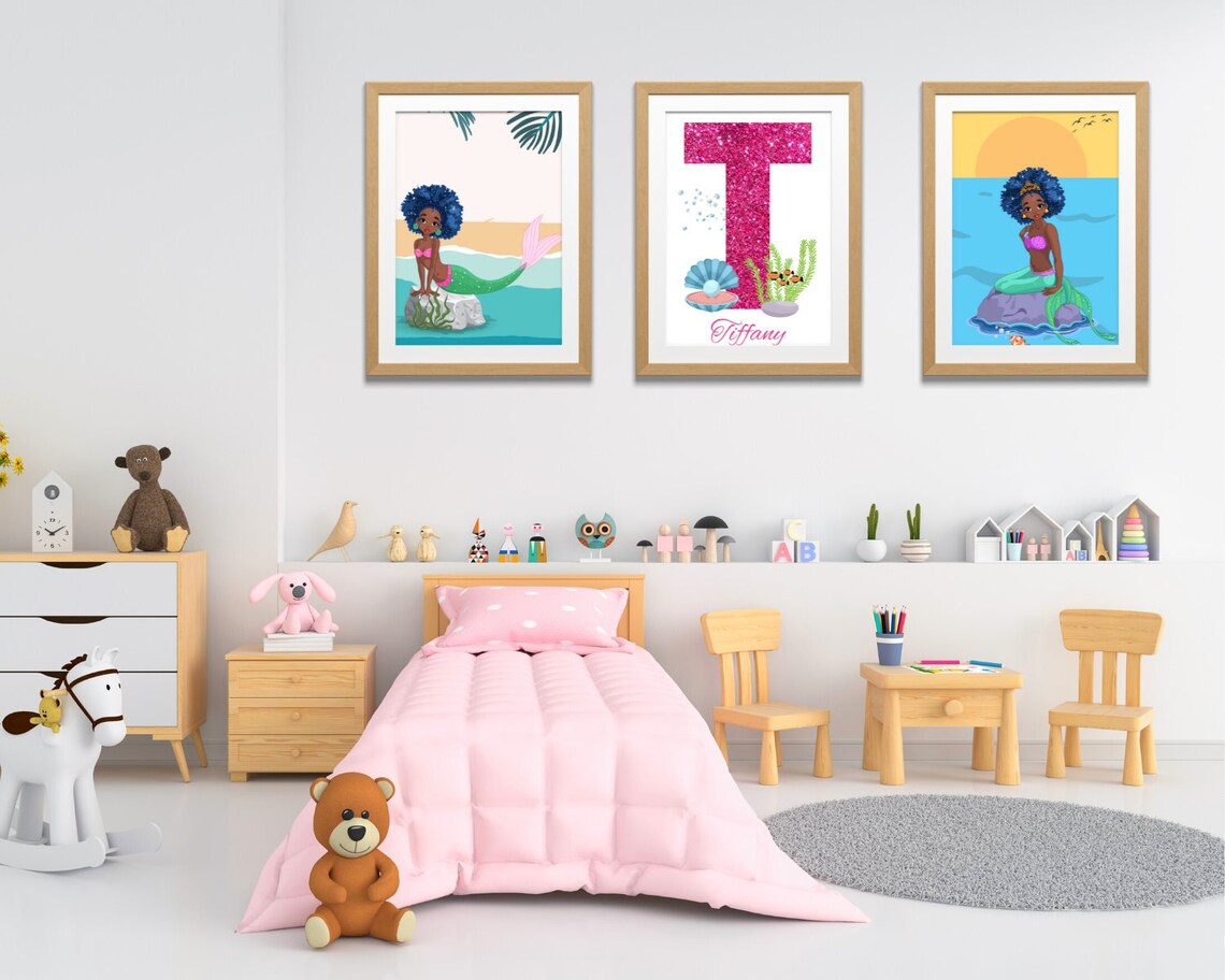 Printable Curly Hair Mermaid Mermaid Wall Art Brown Skin - Etsy