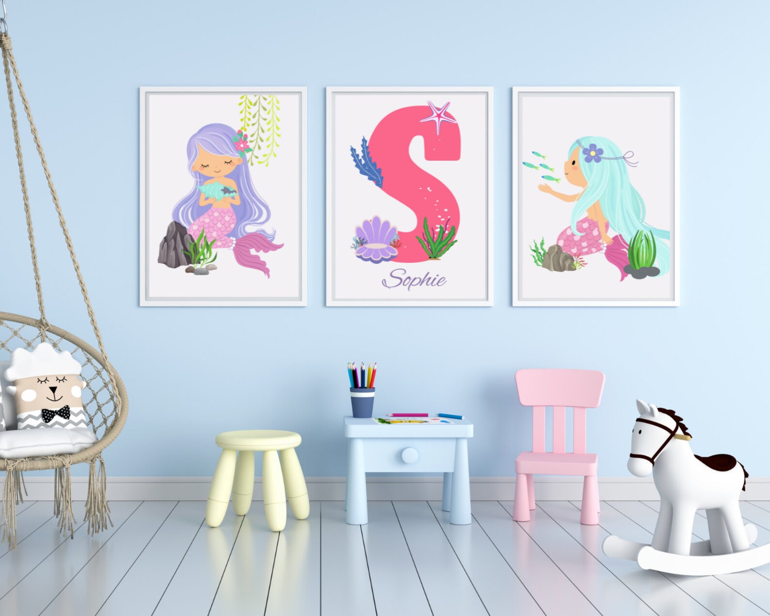 3 Custom Printable Mermaid Wall Art | Digital Wall Art Set for Kids ...
