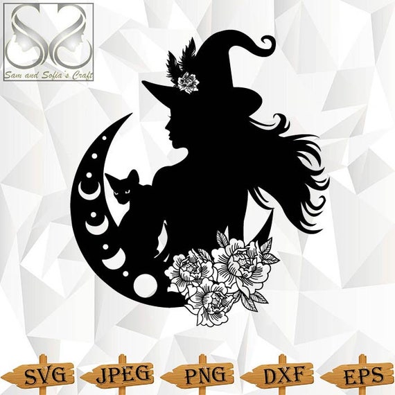 Moon Witch and the Cat Svg Moon Witch Svg Silhouette - Etsy