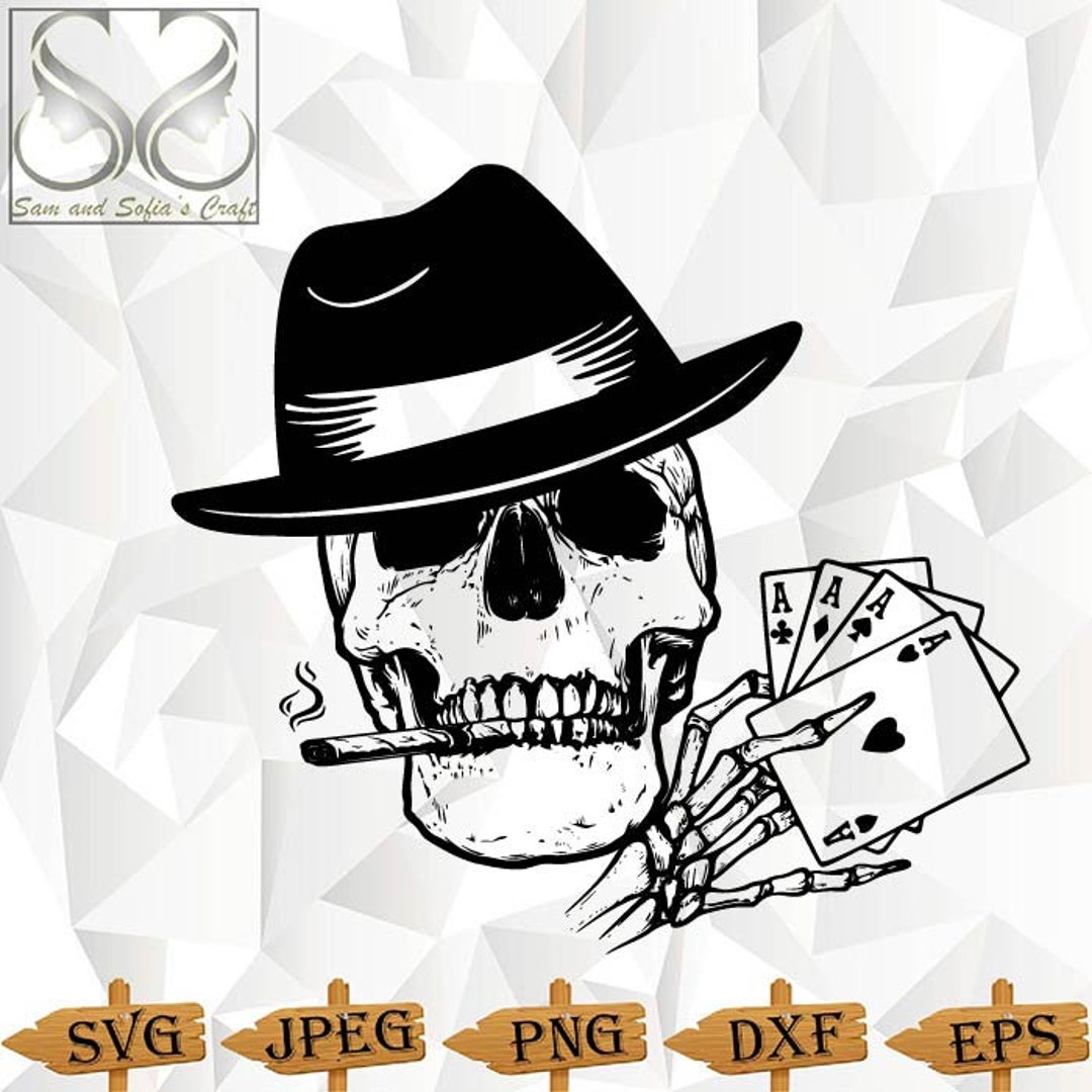 Skull With 4 Aces Svg Png | Skull Gambler Svg | Skull Holding 4 Aces ...