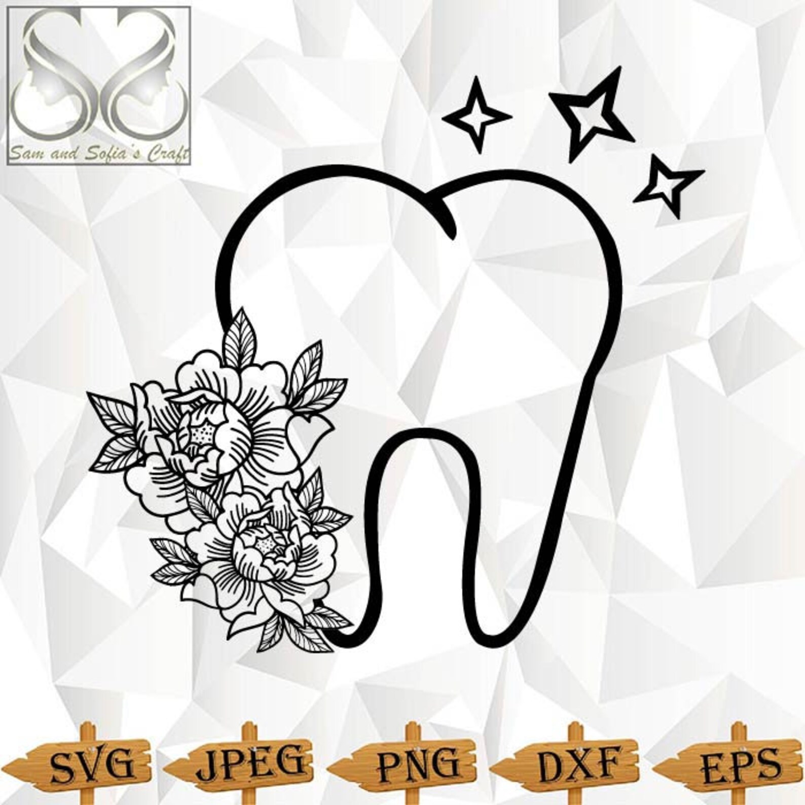 Floral Tooth Svg Tooth Svg Flower Svg Dentist SVG Floral Dentist Svg ...