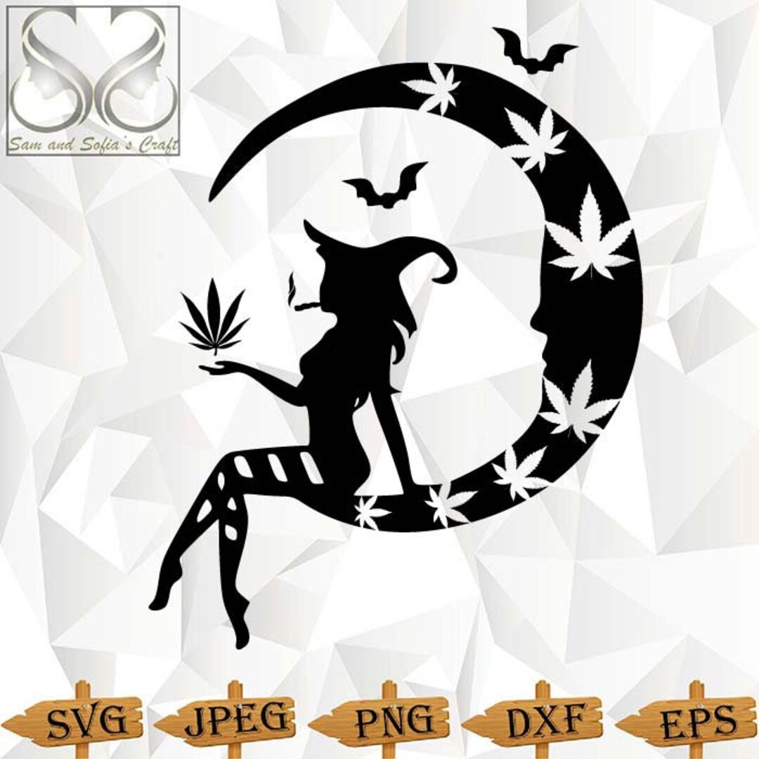 Witch Cannabis Svg | Smoking Witch Svg | Moon Witch Svg | Halloween Svg | Weed Svg | Silhouette ...
