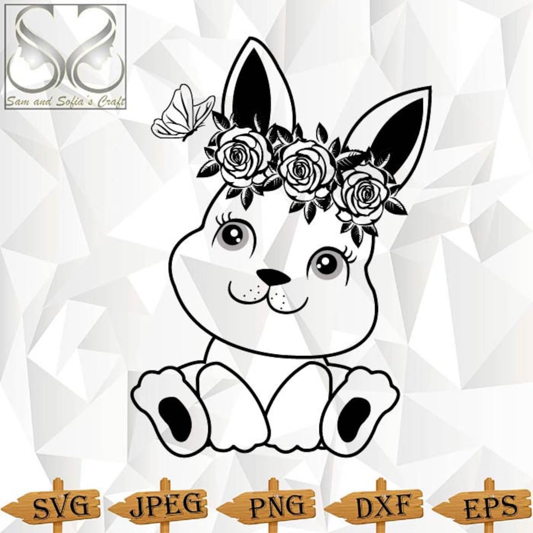Floral Baby Rabbit Svg | Bunny With Flowers Svg | Cute Bunny Face Svg ...
