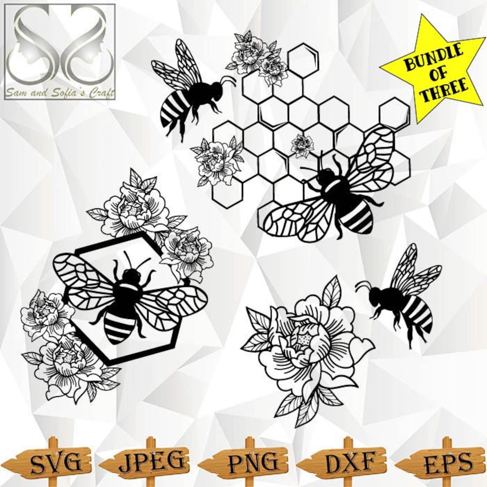 Floral Bee Bundle | Floral Bee Svg | Queen Bee Svg | Bee With Honeycomb ...