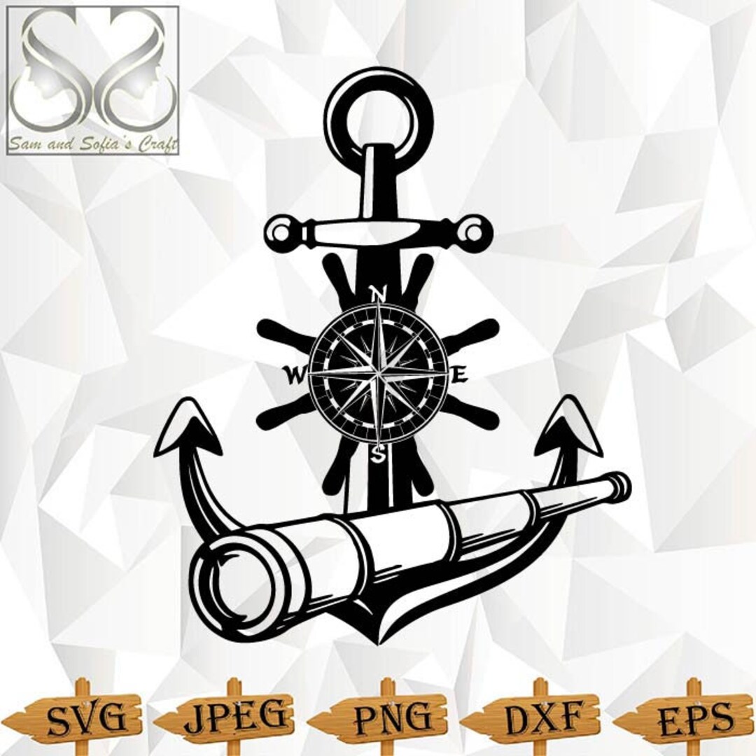 Anchor Compass Telescope Svg Png |compass Svg | Seafarer Svg ...