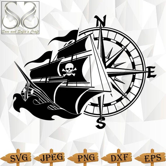 Pirate Ship and Compass Svg Nautical Compass Svg Sea - Etsy
