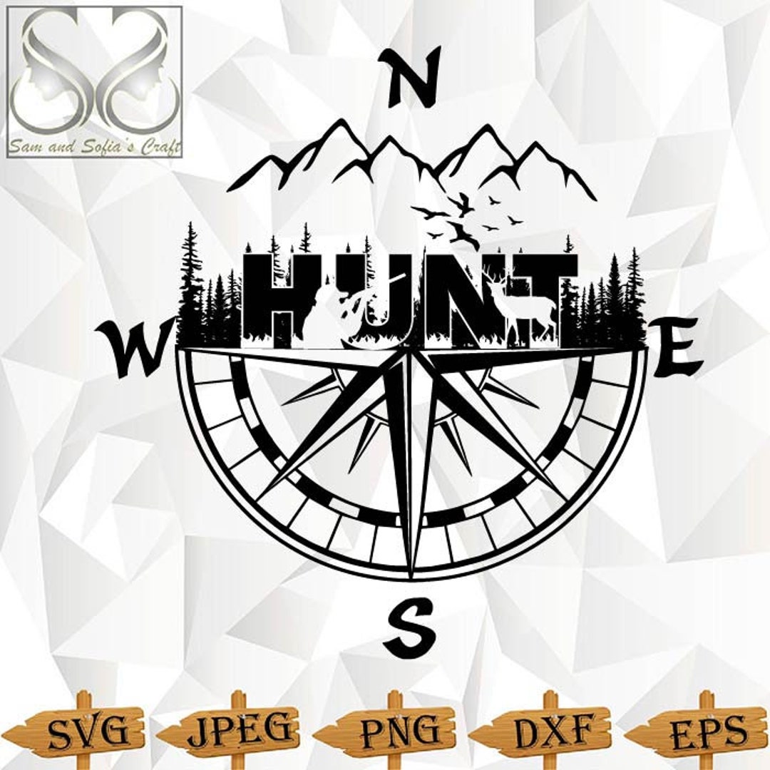 Hunt Svg Clipart | Hunting Svg | Hunter and Deer Svg Cut File | Compass ...
