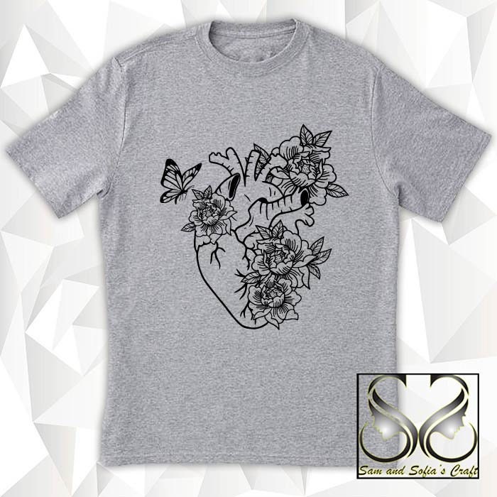 Floral Heart Svg Cardiology Svg Anatomical Heart With Flowers Svg