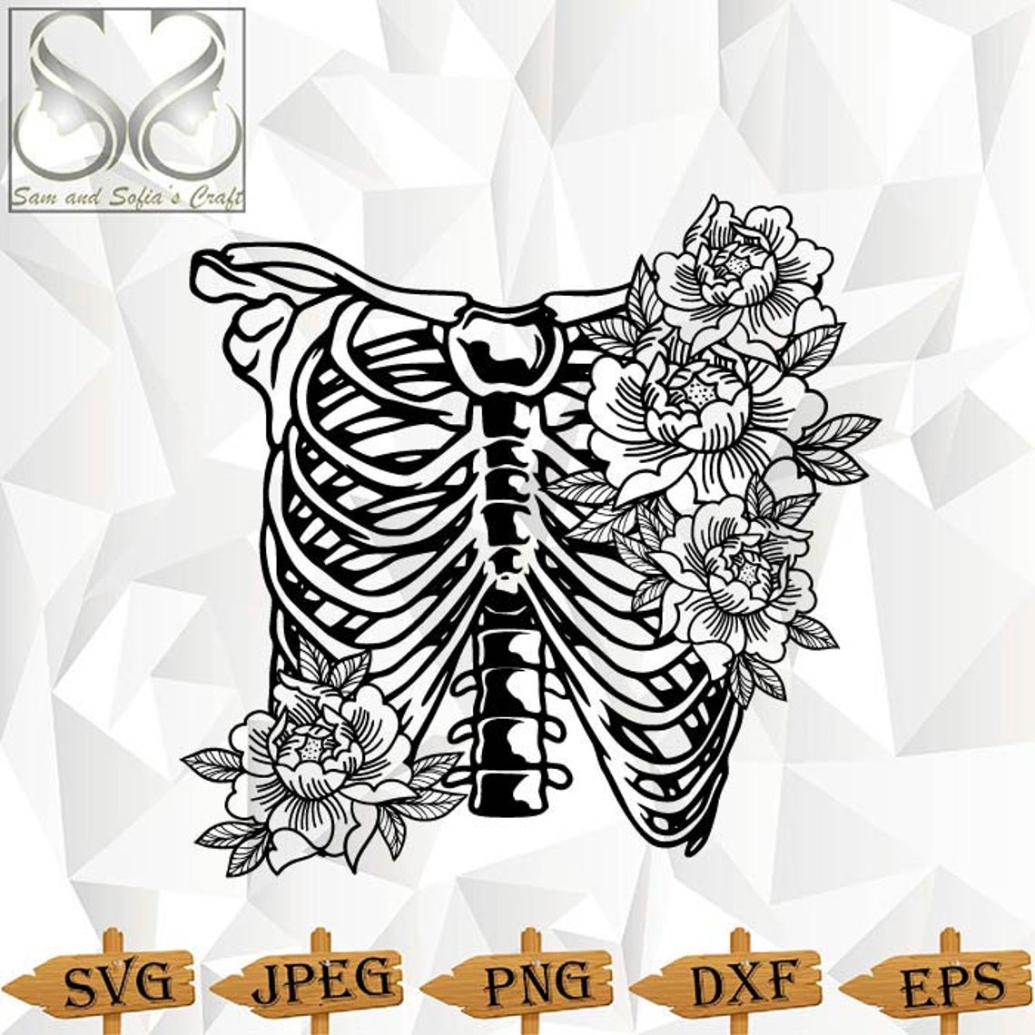 Rib Cage Floral Svg Ribcage Svg Skeleton Flower Svg Skeleton Ribs ...