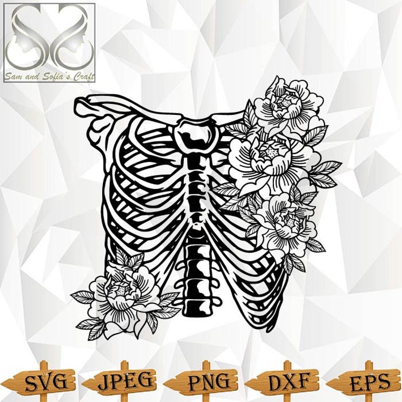 Rib Cage Floral Svg Ribcage Svg Skeleton Flower Svg Skeleton Ribs ...