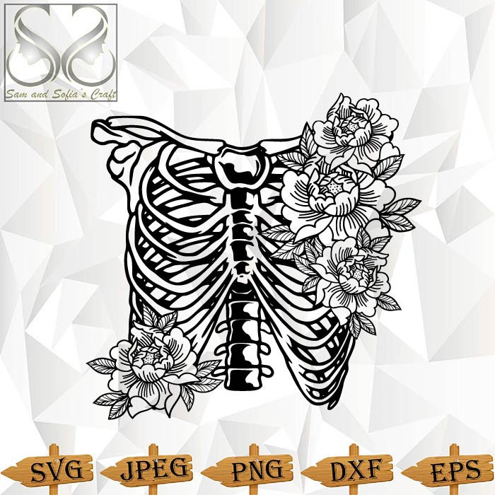Rib Cage Floral Svg Ribcage Svg Skeleton Flower Svg Skeleton Ribs ...