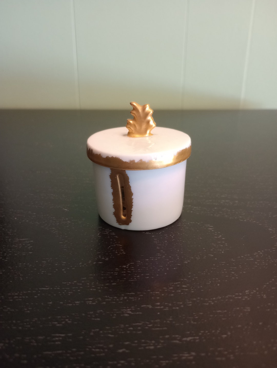 Vintage White and Gold Porcelain Stamp Label Sticker Dispenser, Signed ...